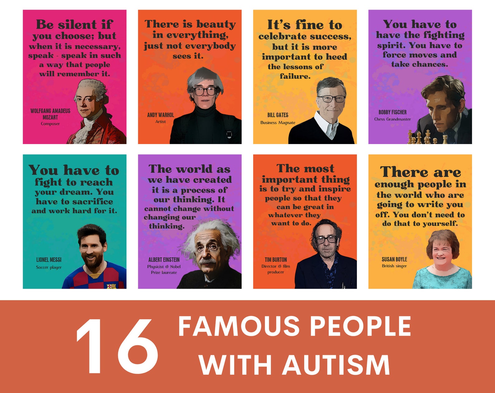 Famous People With Autism Posters (set of 16), Autism Awareness, Famous ...