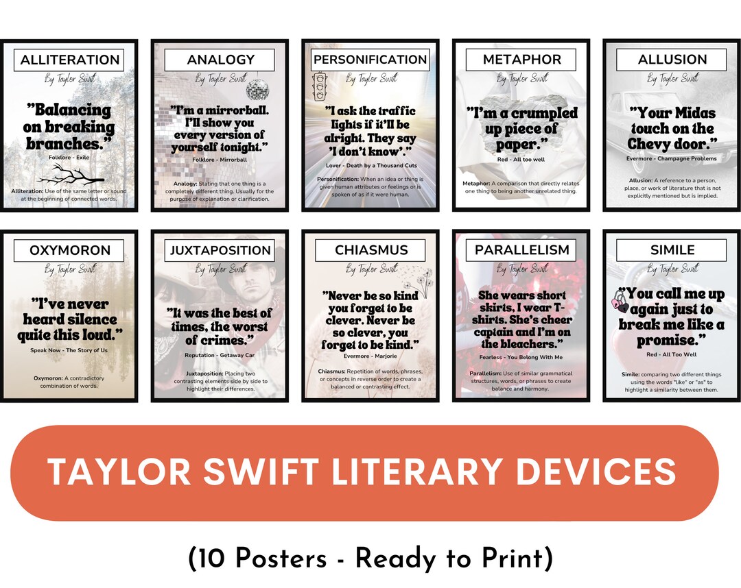 Taylor Swift Literary Device Posters set of 10 English - Etsy