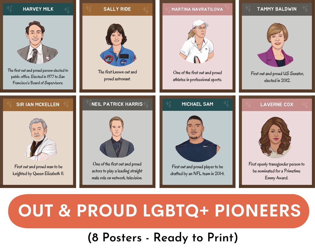 LGBTQ+ Leaders (set of 8 Posters), Famous LGBTQ Pioneers Posters, Pride ...