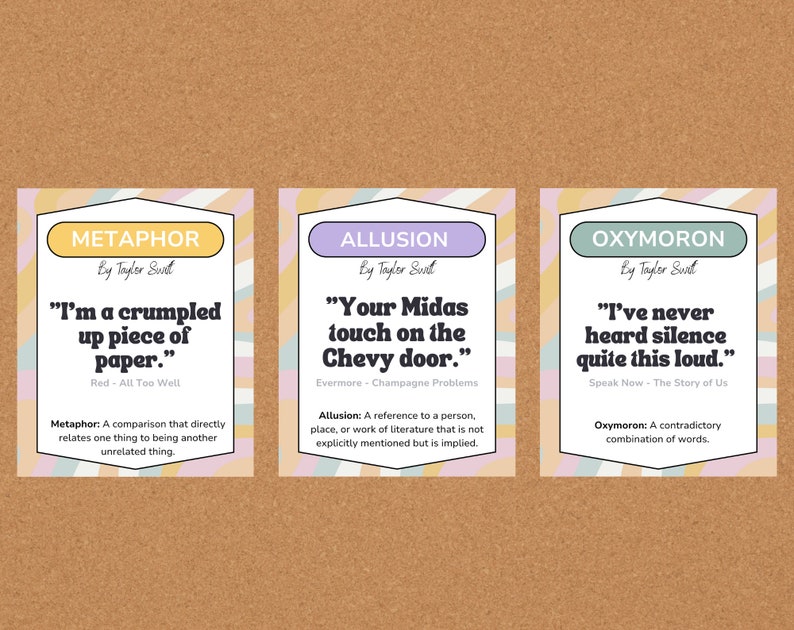 Taylor Swift Literary Devices Posters (set of 10), English Classroom ...