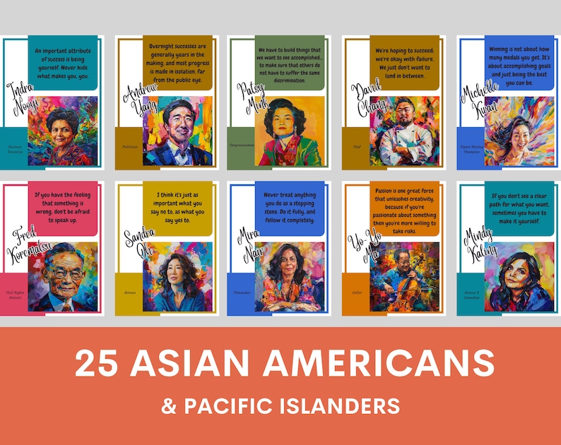 Famous Asian American Icons Posters (set of 25), Famous Pacific ...