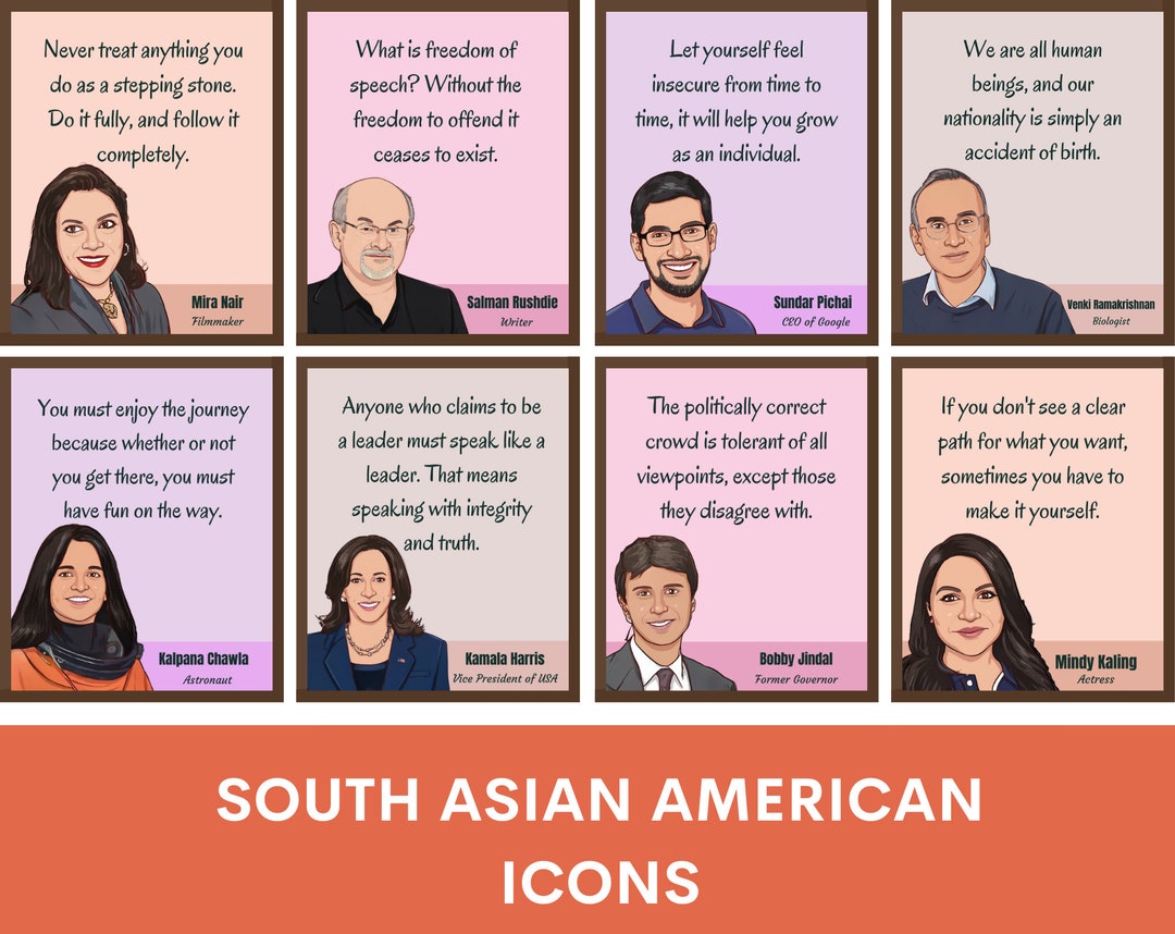 South Asian American Icons Posters(set of 8), Iconic Indian Americans ...