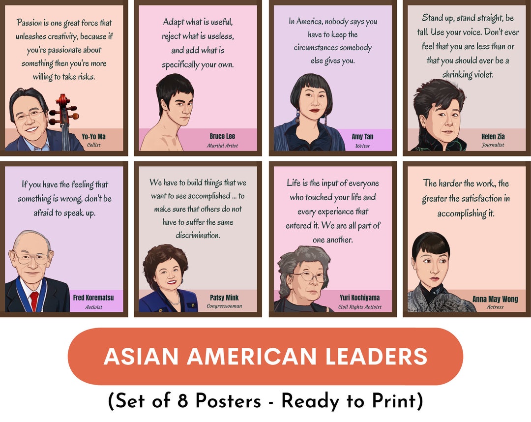 Influential Asian American Leaders Posters(set of 8), Asian American ...