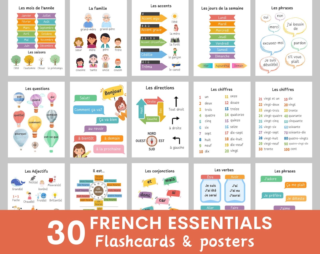 French Flashcards and Posters, French Language Learning, French ...