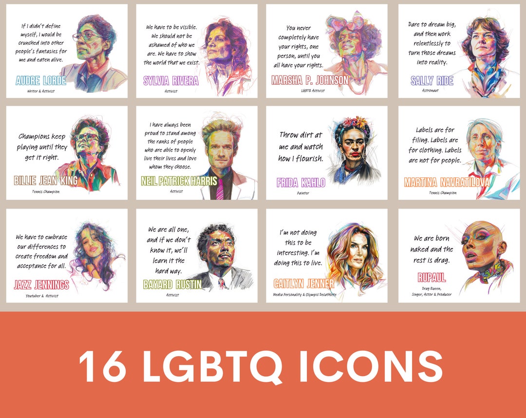 Famous LGBTQ Icons (set of 16 Posters), Famous LGBTQ Leaders, Pride ...