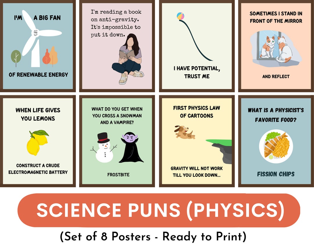 Funny Science Puns Posters set of 8 Physics Puns Posters - Etsy