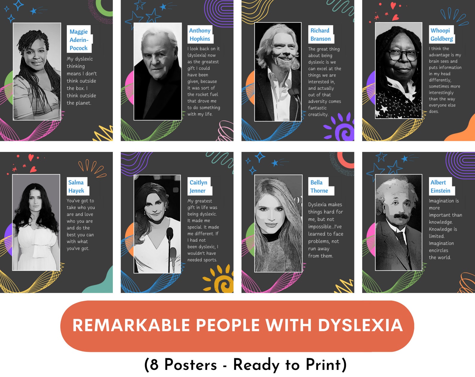 Famous People With Dyslexia Set of 8 Posters, Dyslexia Awareness Month ...