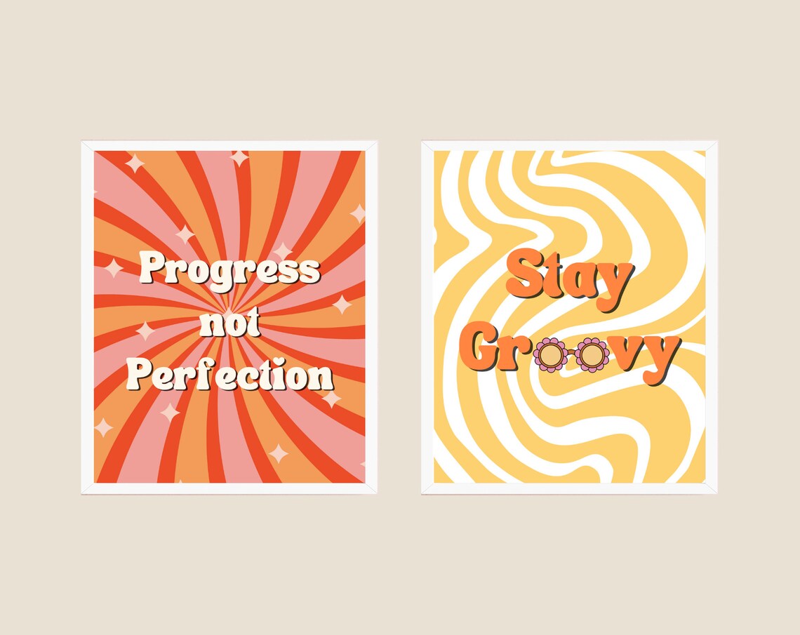 Groovy Growth Mindset Inspirational Posters set of 8, Retro Growth ...