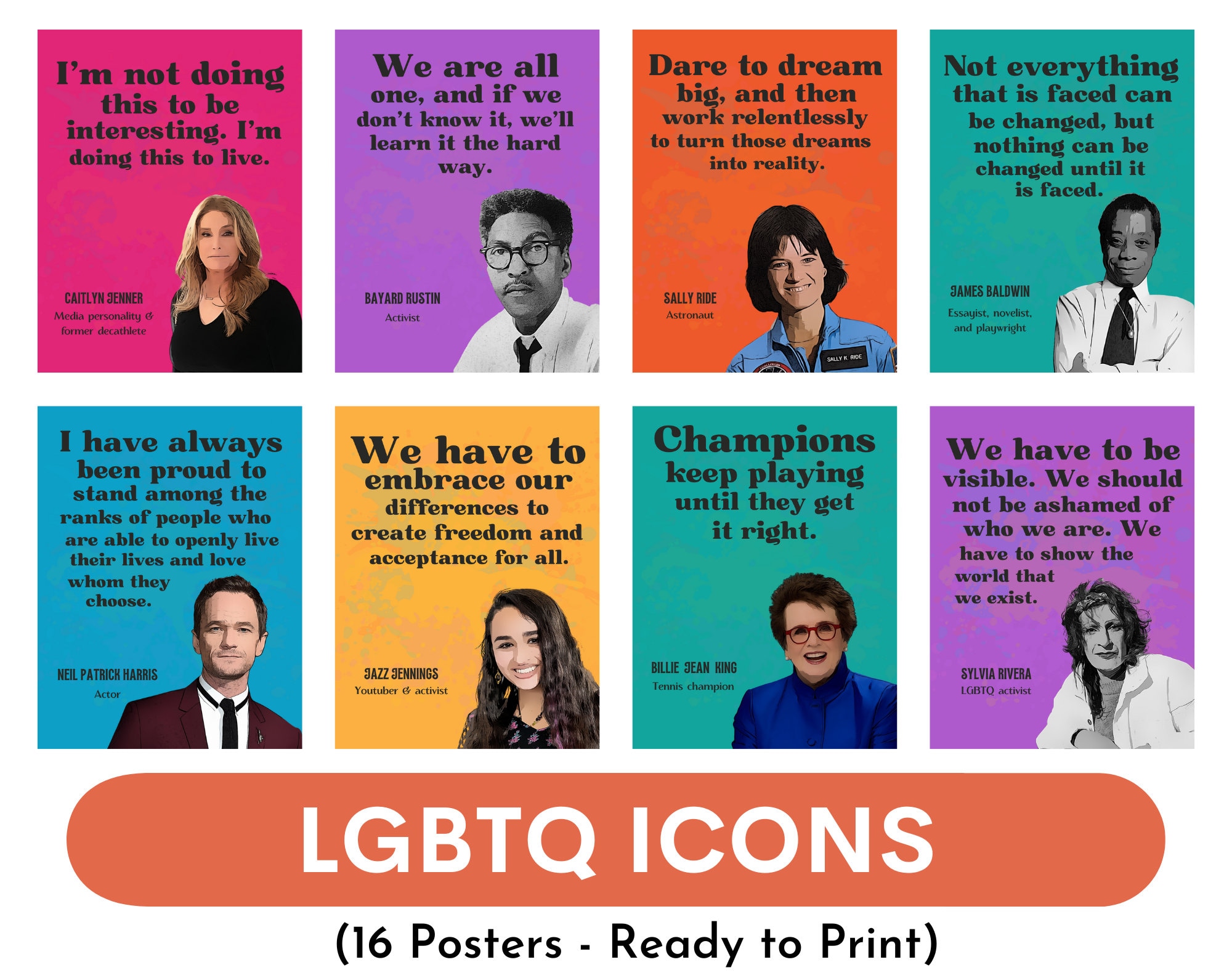 Famous LGBTQ Icons (set of 16 Posters), Famous LGBTQ Leaders, Pride ...