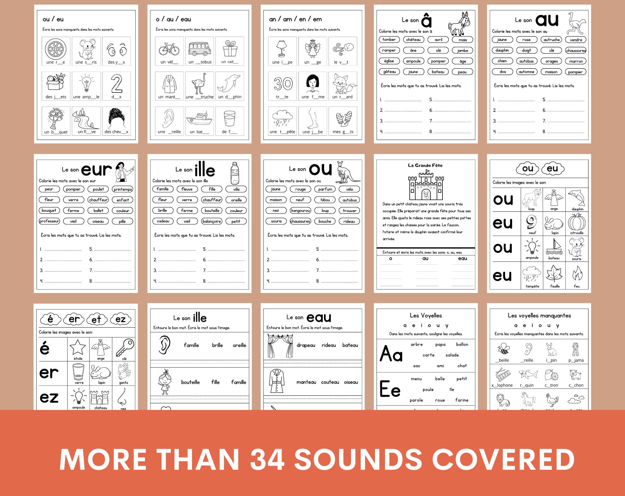 French Sounds Phonics Exercises, French Classroom (100 Pages), Les ...