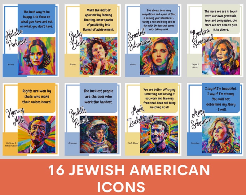 Famous Jewish American Icons Posters (set of 16), Jewish American ...