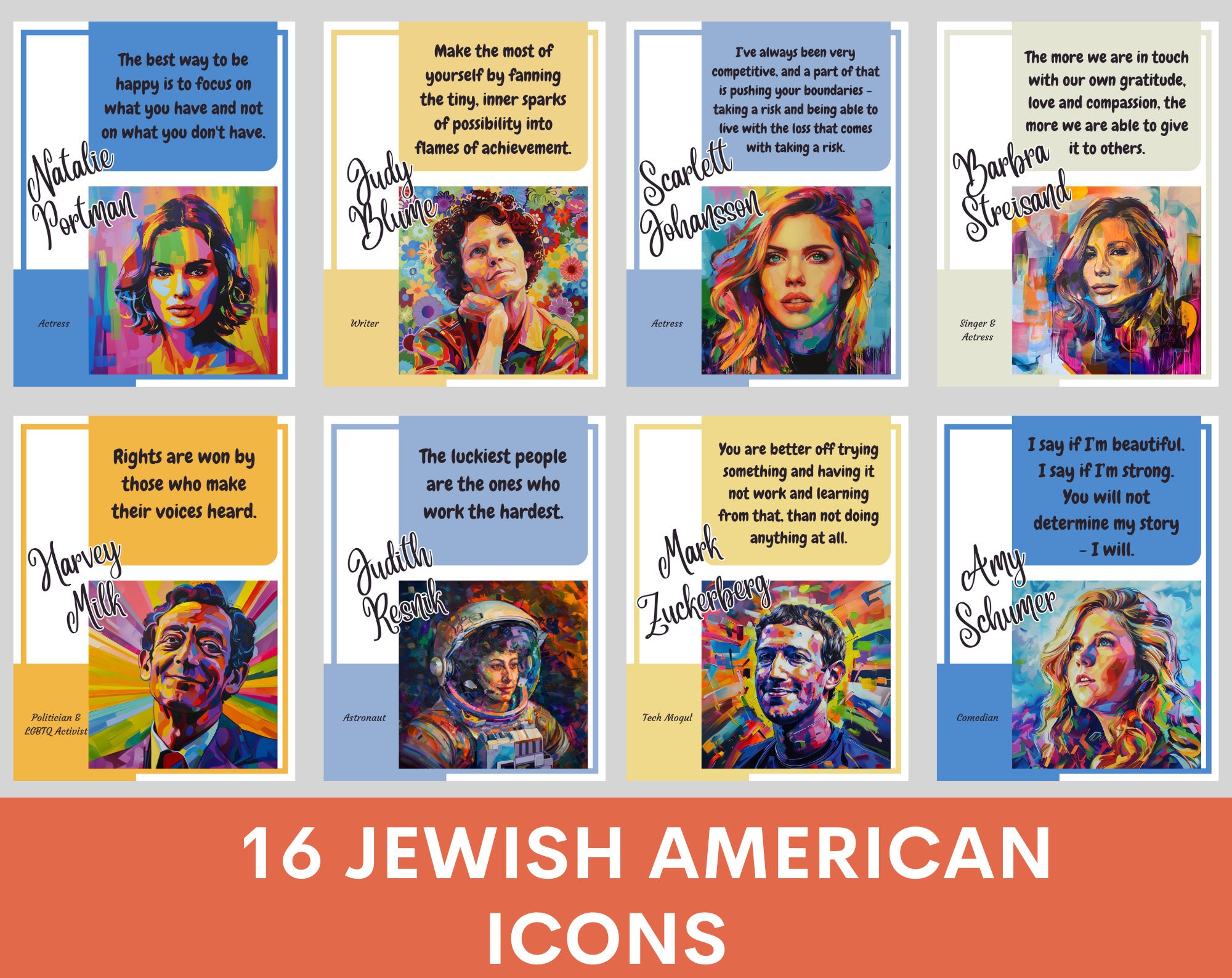 Famous Jewish American Icons Posters (set of 16), Jewish American ...