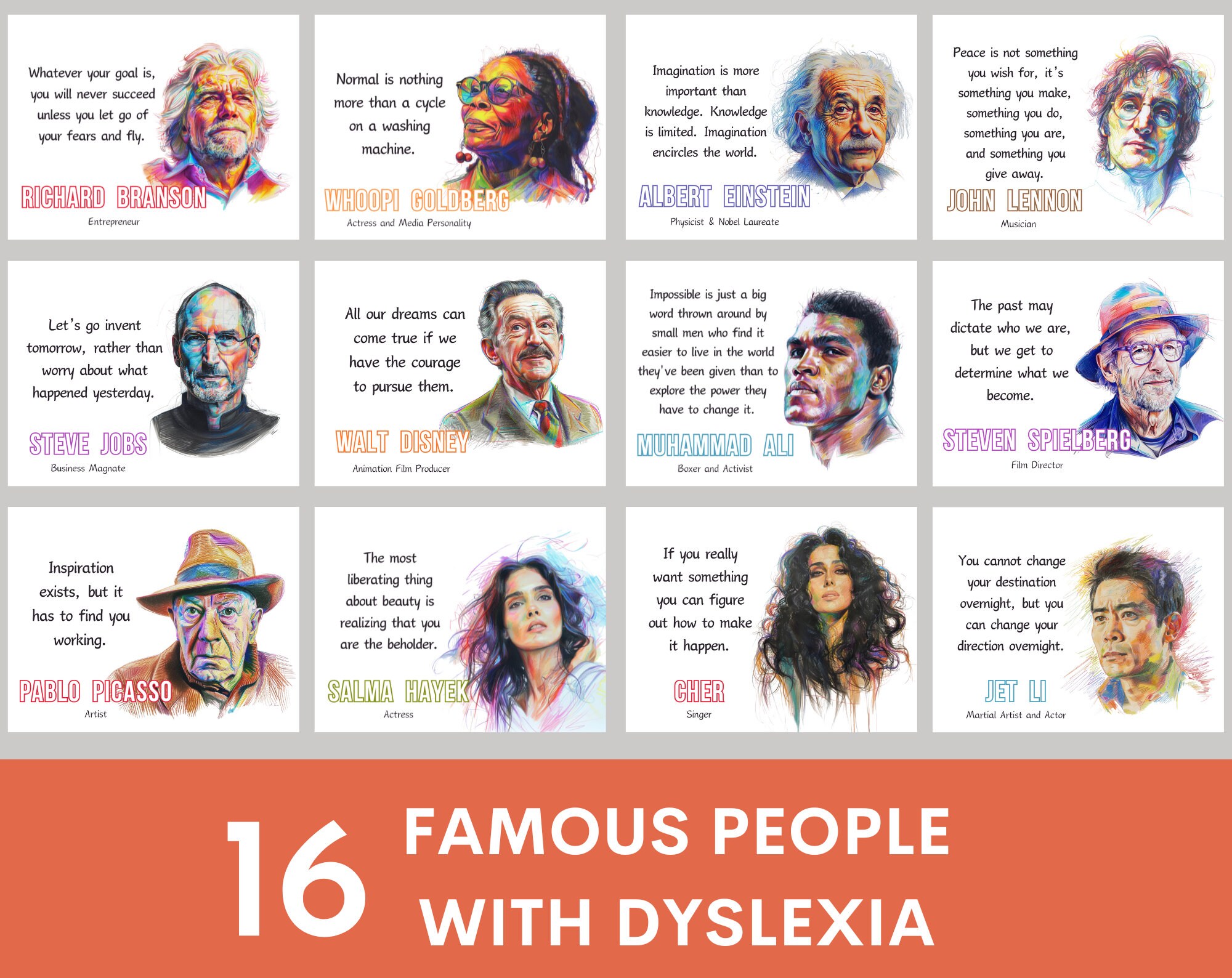 Famous People With Dyslexia Posters set of 16, Dyslexia Awareness Month ...