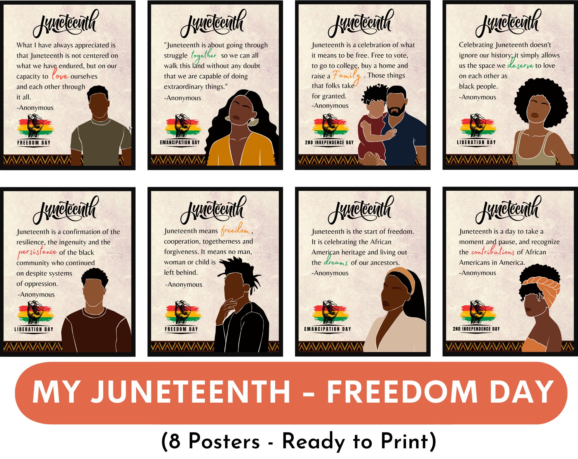 My Juneteenth Posters set of 8, Freedom Day Posters, Inspirational ...