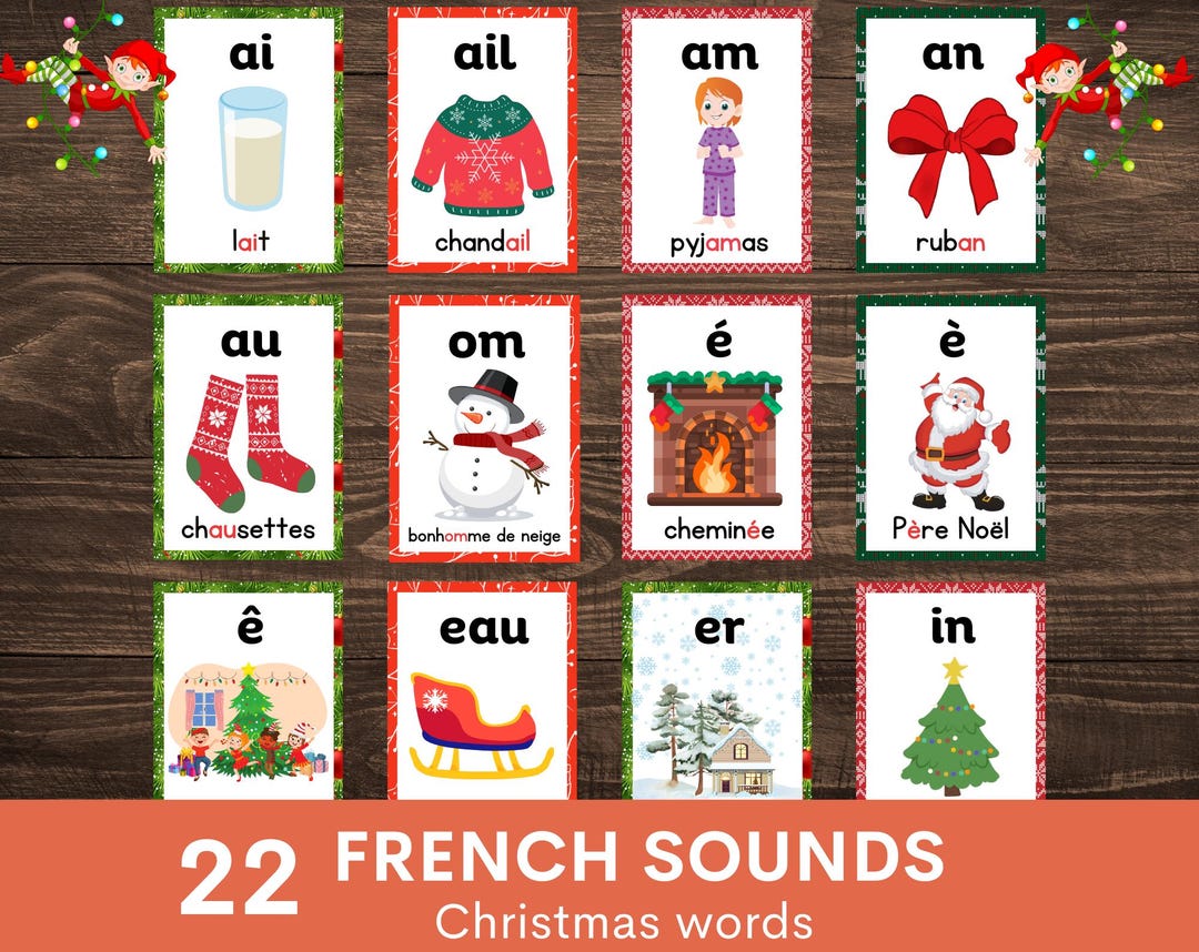 French Sounds Phonics Flashcards, French Christmas Words, Christmas ...