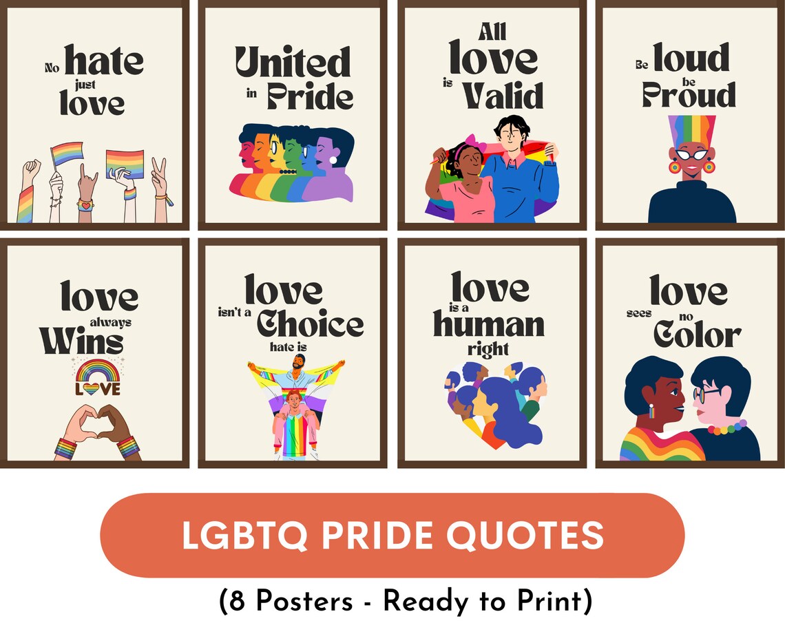 LGBTQ Quotes set of 8 Posters, Pride Month Posters, LGBTQ Love ...