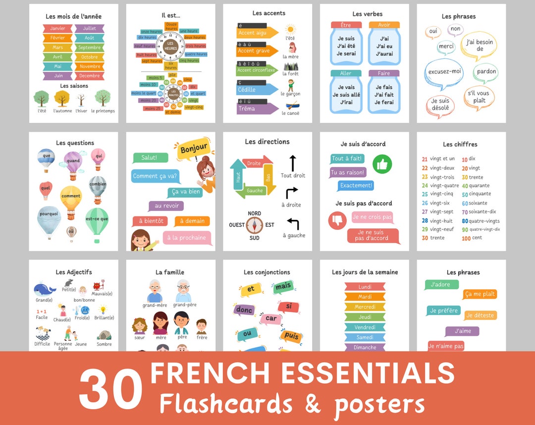 French Flashcards and Posters, French Language Learning, French ...
