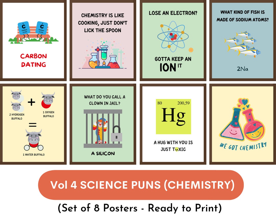 Vol4 (set of 8) Funny Science Puns Posters, Chemistry Puns Posters ...