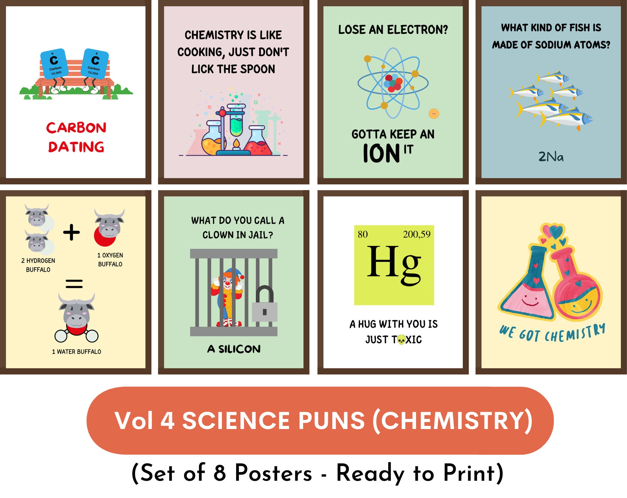 Vol4 (set of 8) Funny Science Puns Posters, Chemistry Puns Posters ...