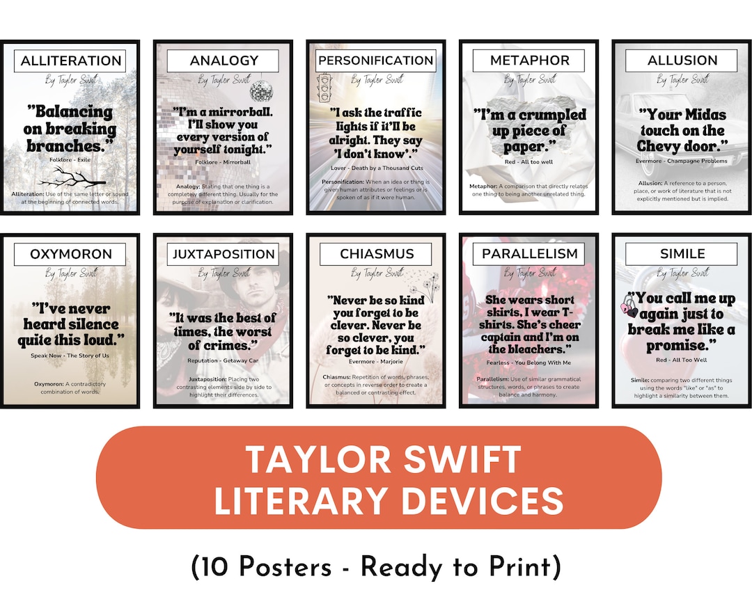 Taylor Swift Literary Device Posters (set of 10), English Classroom ...