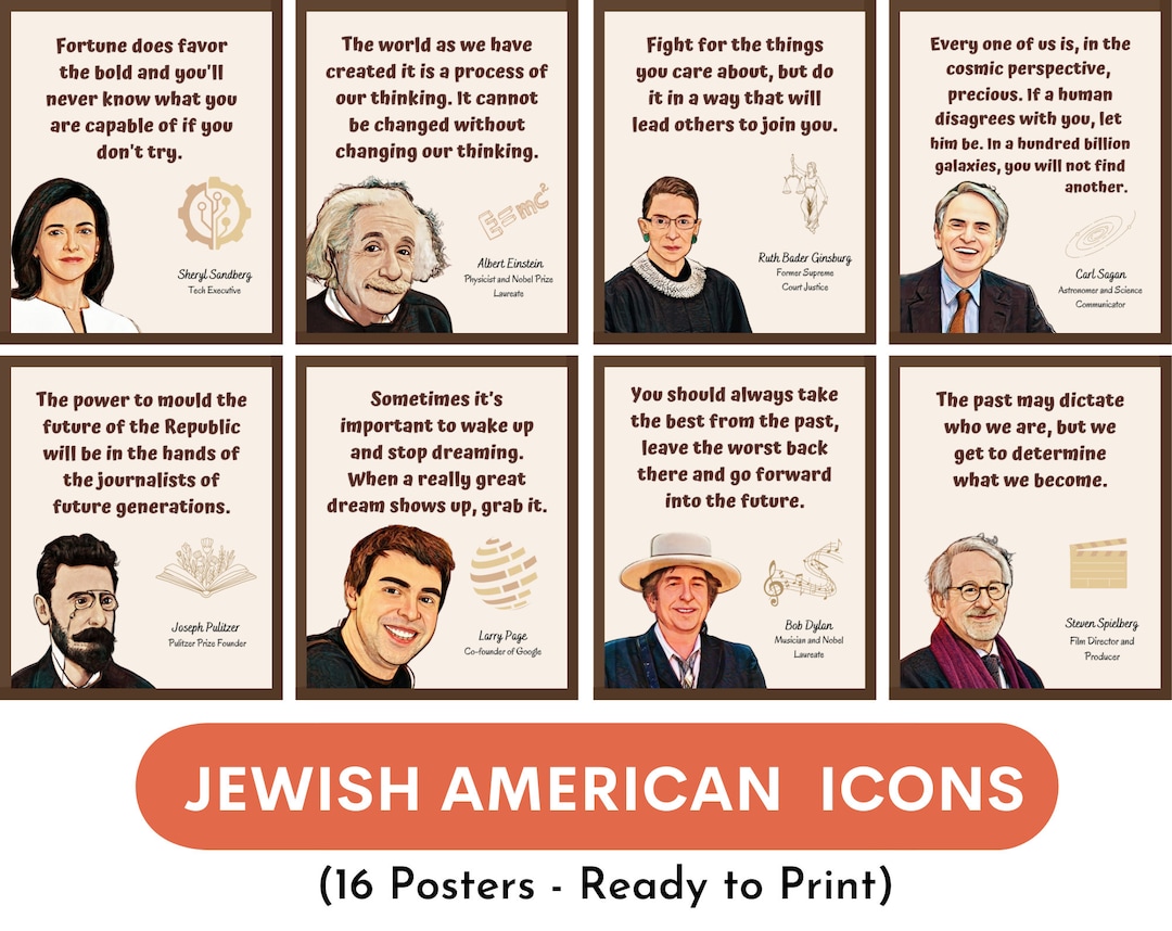 Remarkable Jewish American Icons Posters (set of 16), Famous Jewish ...