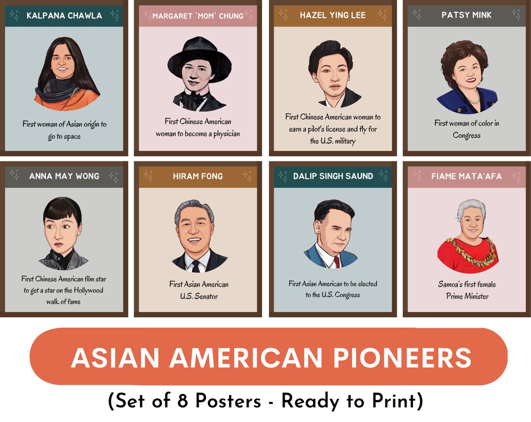 Asian American Pioneers Postersset of 8 Asian American - Etsy