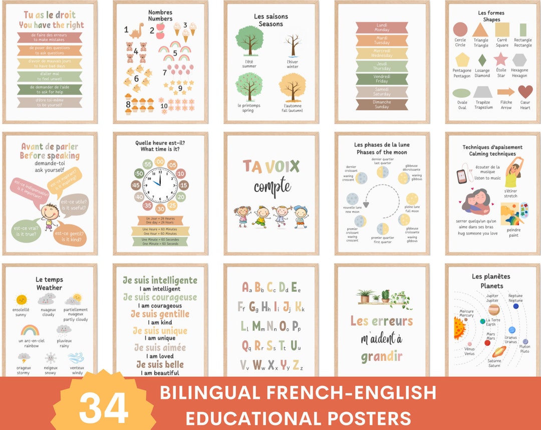 Bilingual French-english Educational Posters Bundle (34 Posters ...
