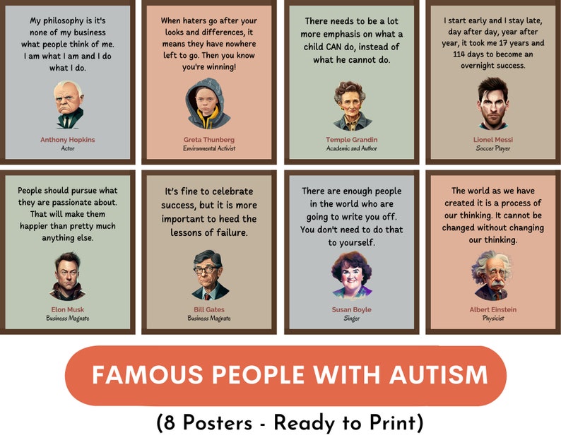 Boho Famous People With Autism Posters set of 8, Autism Awareness Month ...