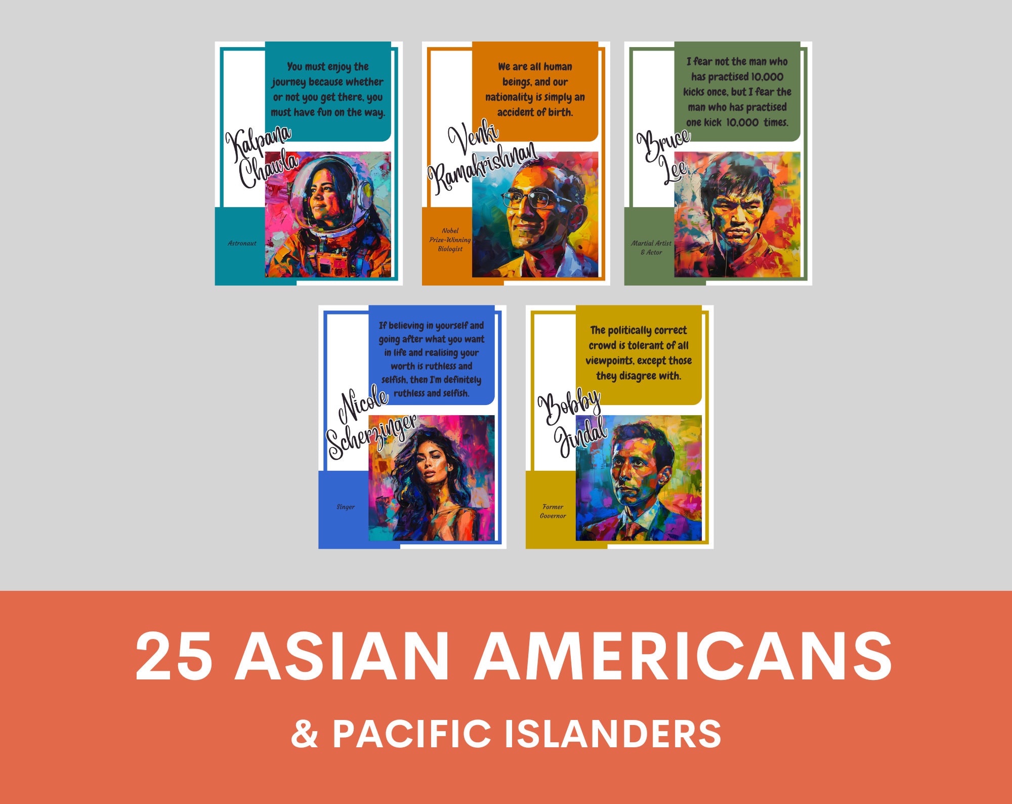 Famous Asian American Icons Posters (set of 25), Famous Pacific ...