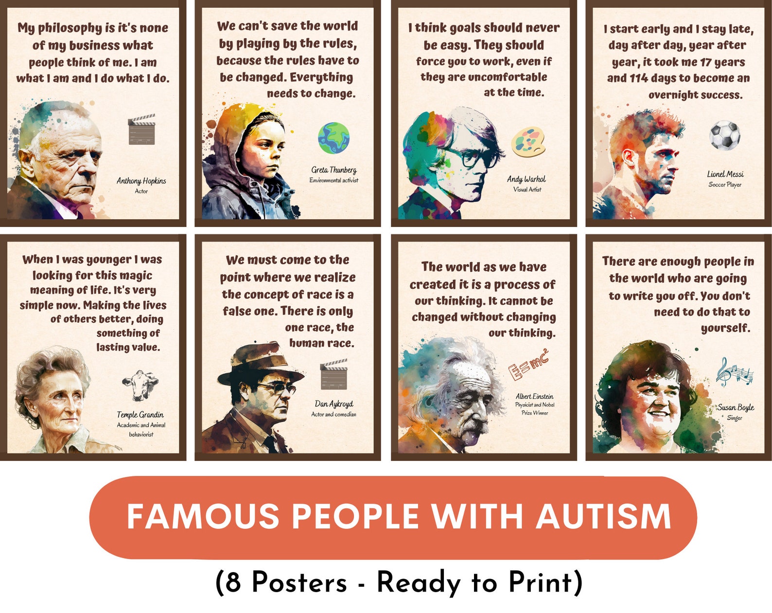 Famous People With Autism Posters, Autism Awareness Month, Remarkable ...