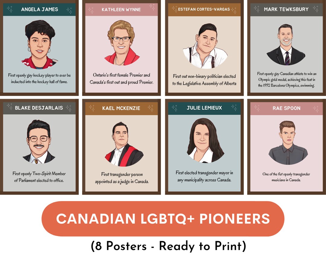 Canadian LGBTQ Leaders set of 8, Famous LGBTQ Pioneers Posters, Canada ...