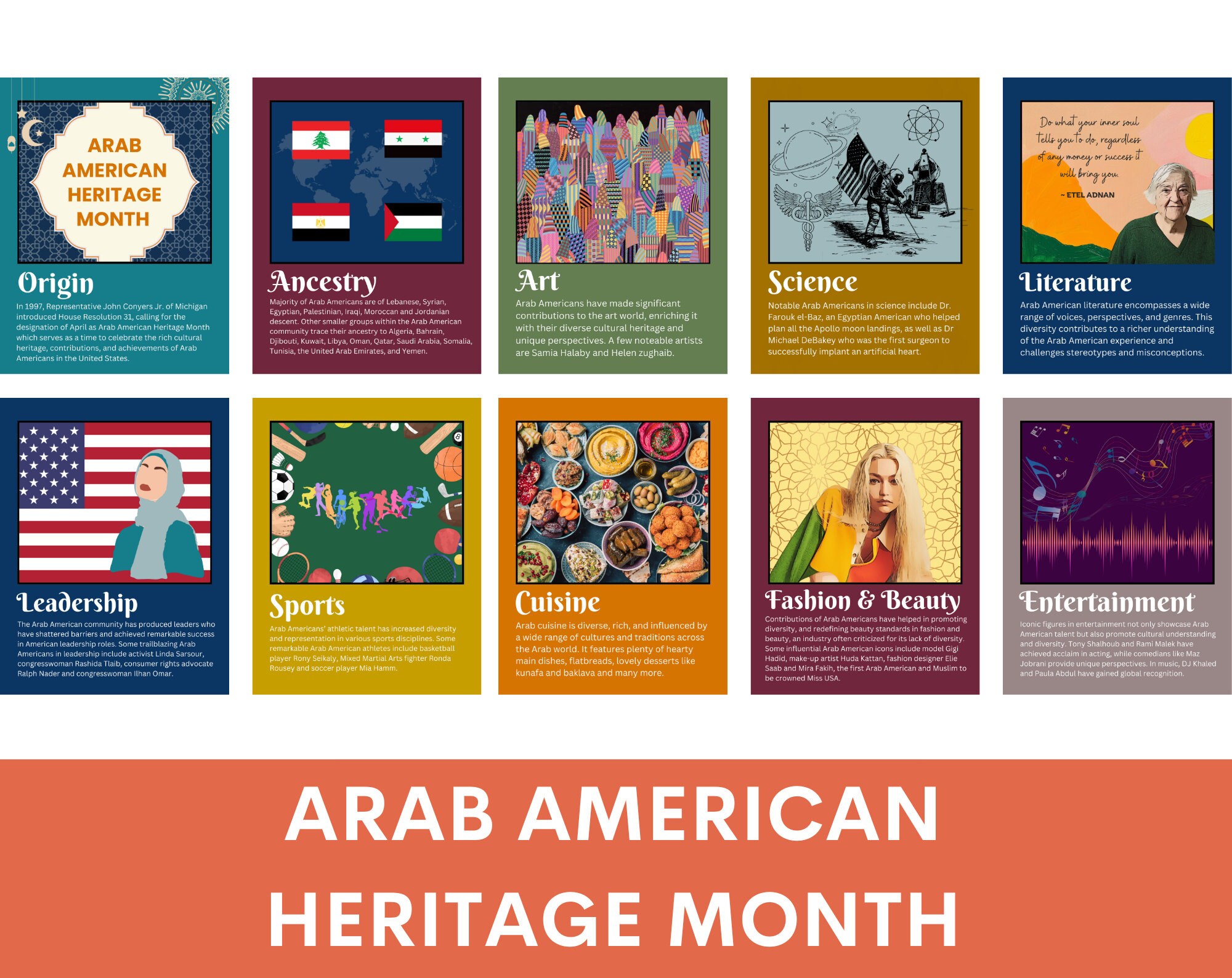 Arab American Heritage Month Posters (set of 10), Arab American Leaders ...