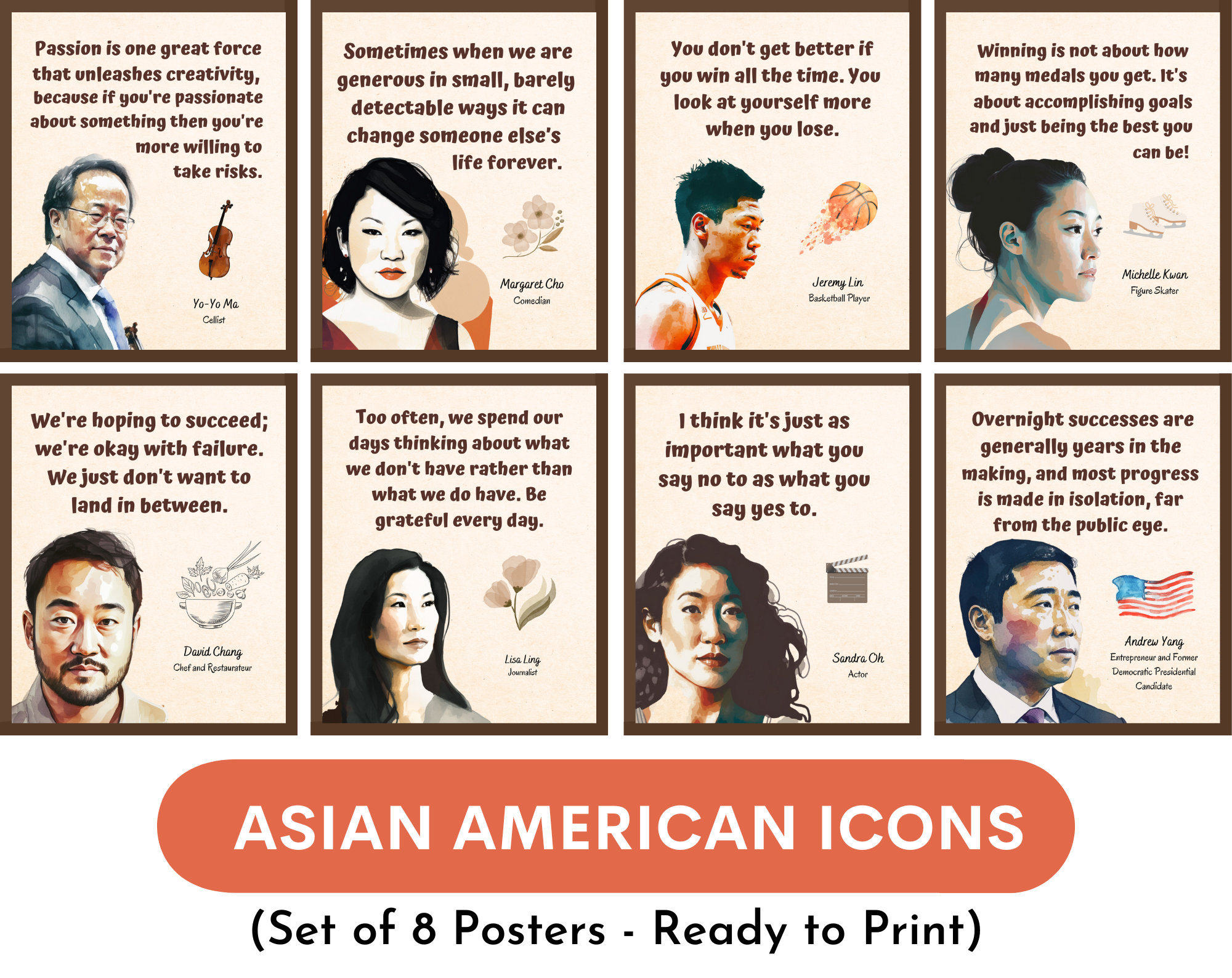Famous Asian American Icons Posters set of 8, Asian American Heritage ...