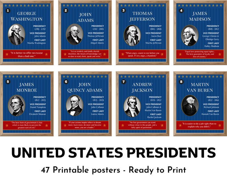 US Presidents Posters, United States Presidents, American Presidents ...
