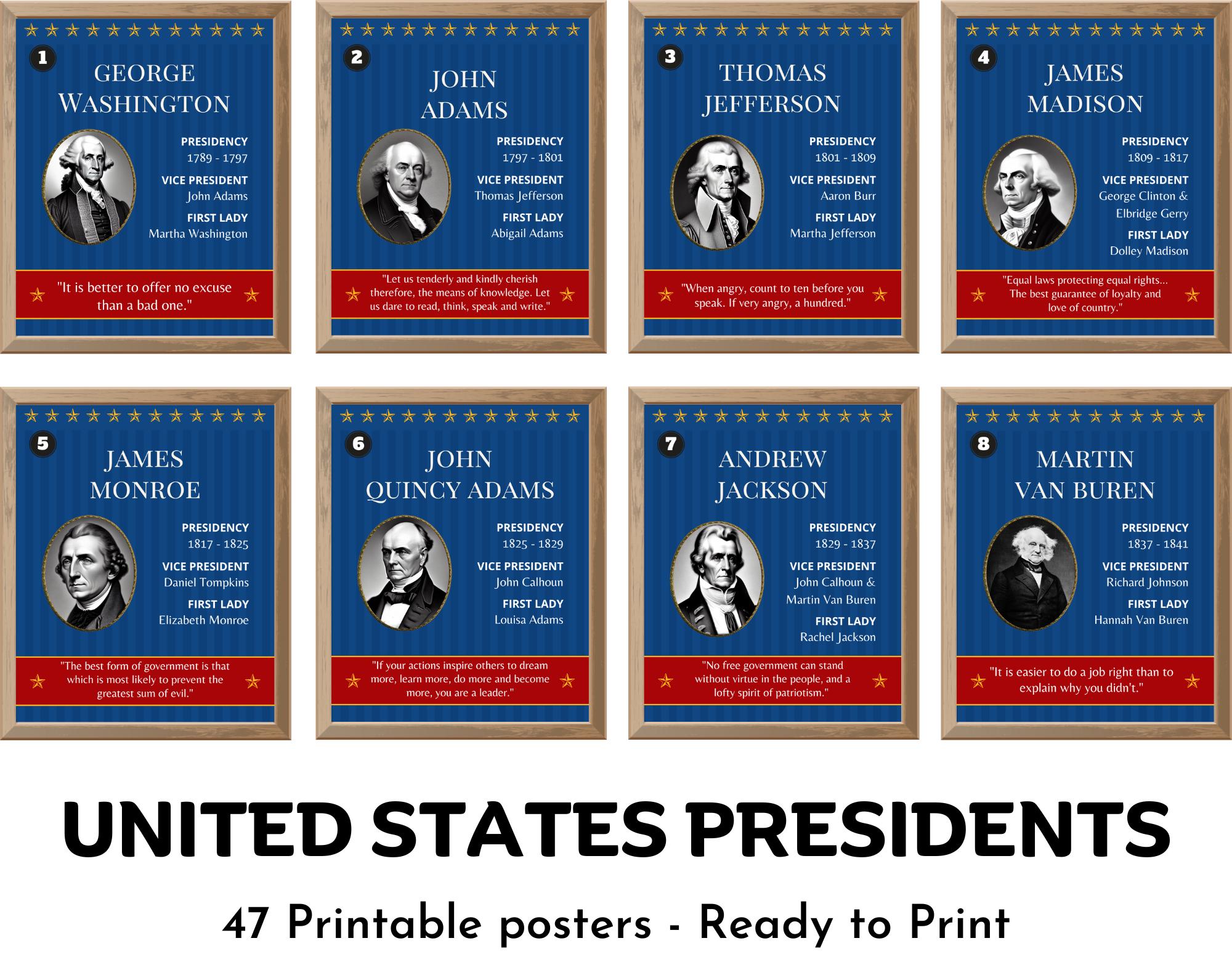 US Presidents Posters, United States Presidents, American Presidents ...