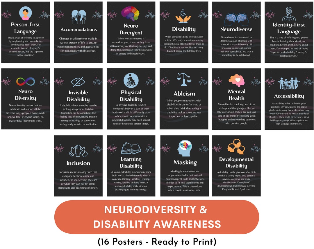 Neurodiversity Disability Awareness Posters Black Theme - Etsy Neurodiversity Disability Awareness Posters Black Theme - Etsy