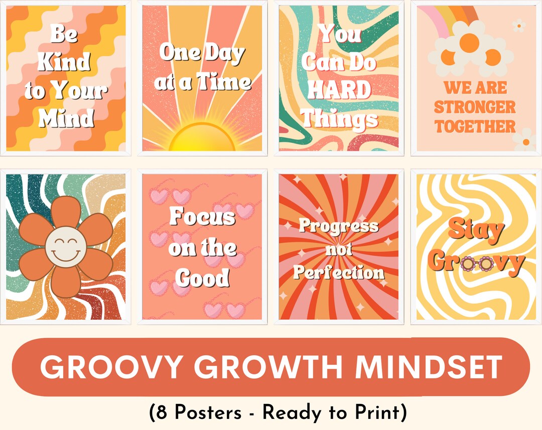 Groovy Growth Mindset Inspirational Posters set of 8 Retro - Etsy