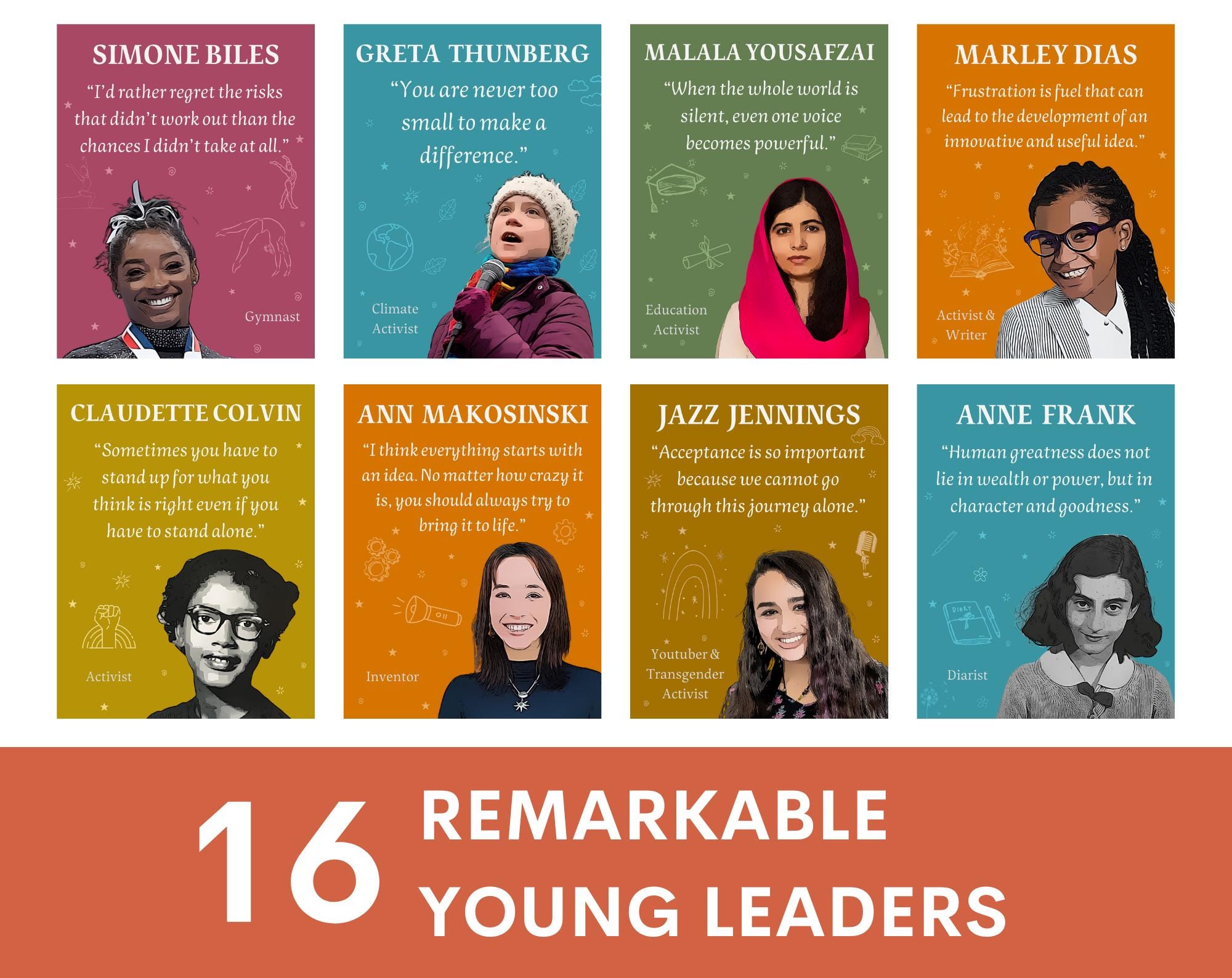 Influential Young People Posters (set of 16), Remarkable Young People ...