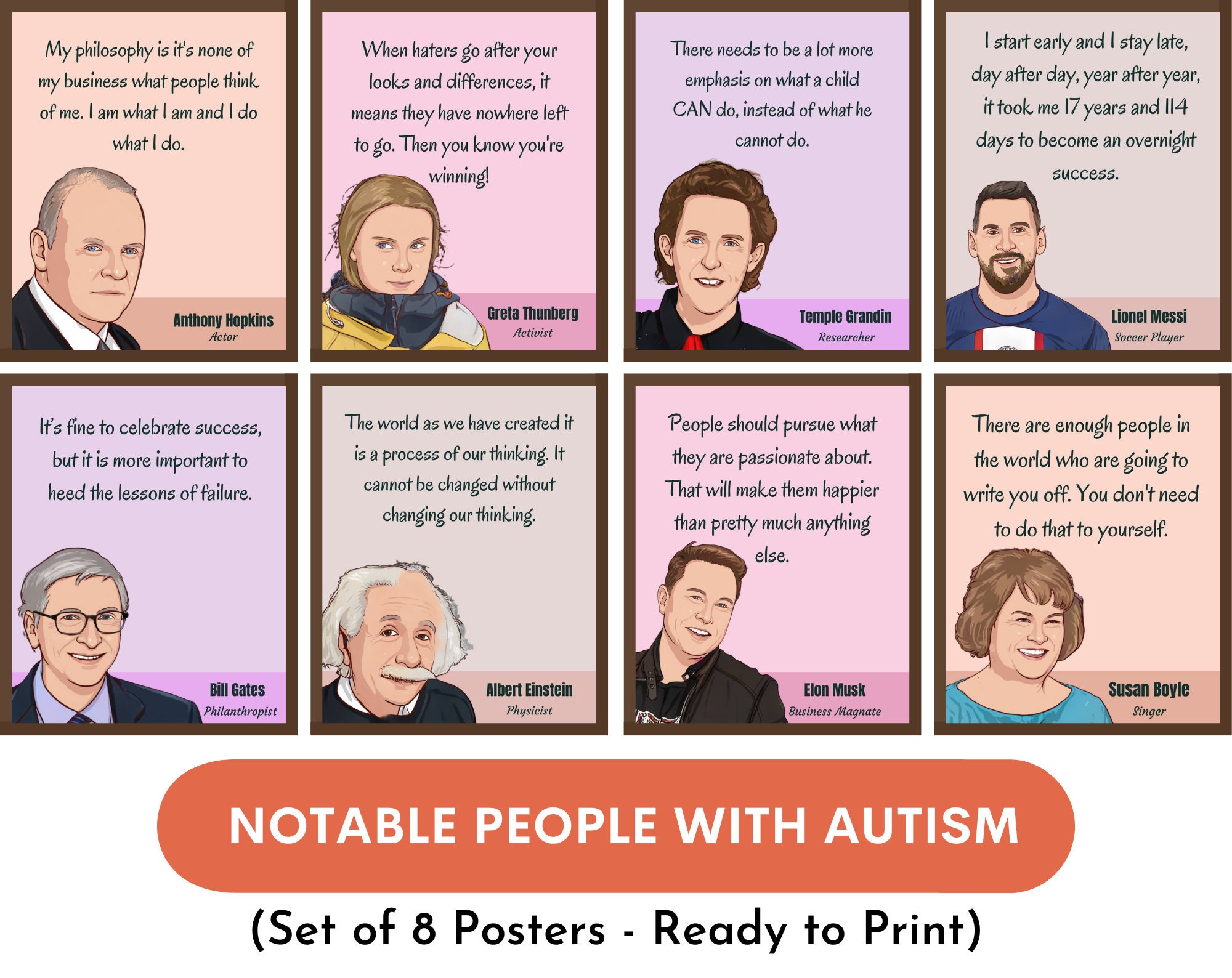 Notable People With Autism Posters set of 8, Autism Awareness Month ...