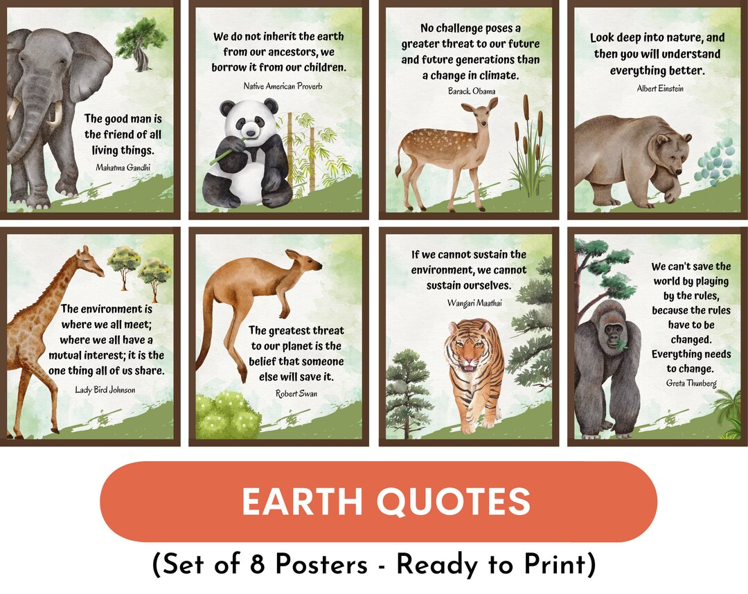 Set of 8 Earth Quotes Posters (animal Habitat Theme), Environment ...