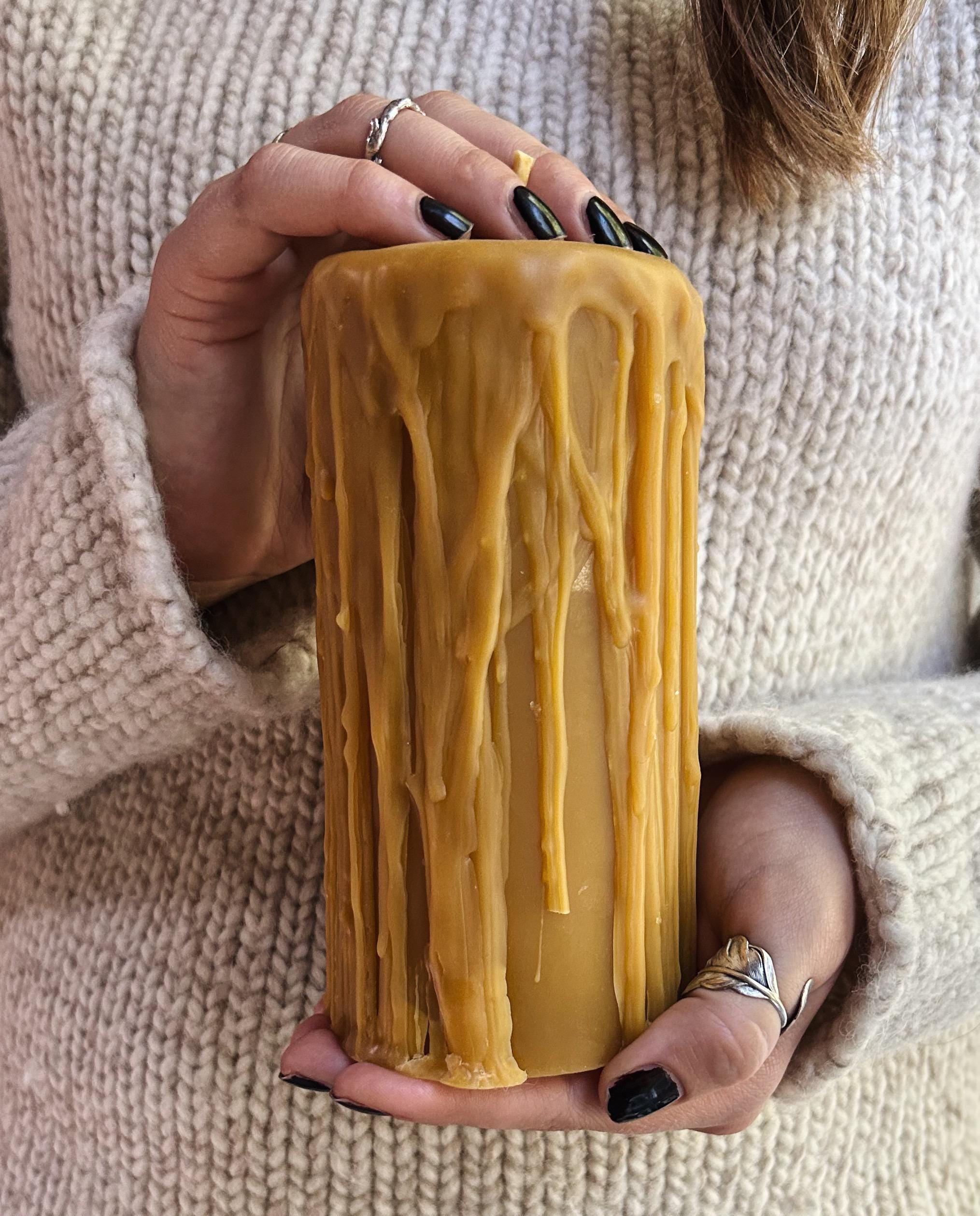 Drippy Beeswax Pillar Candle - Natural Home Decor, Dark Academia Decor ...