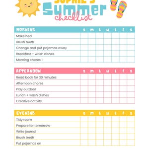 Summer Chore Chart - Checklist - Etsy