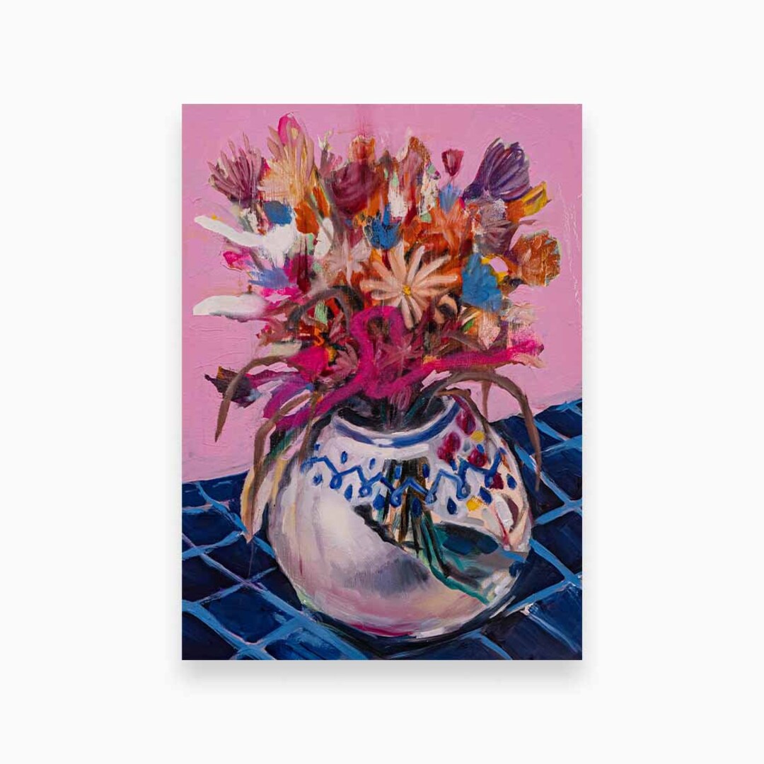 Colorful Pink Spring Flowers in Vase Original Oil Painting on Canvas ...