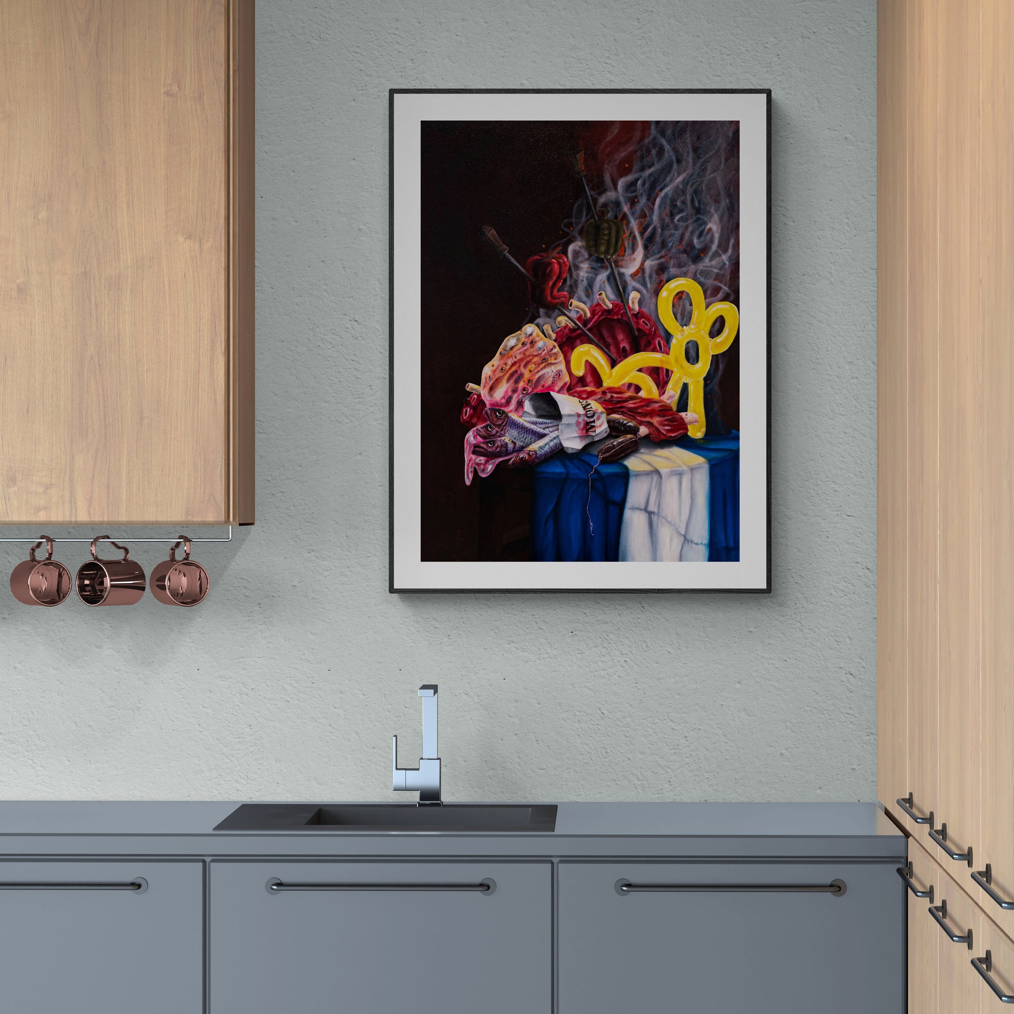 Argentine BBQ Still Life Food Original Oil Painting on Canvas, Modern ...