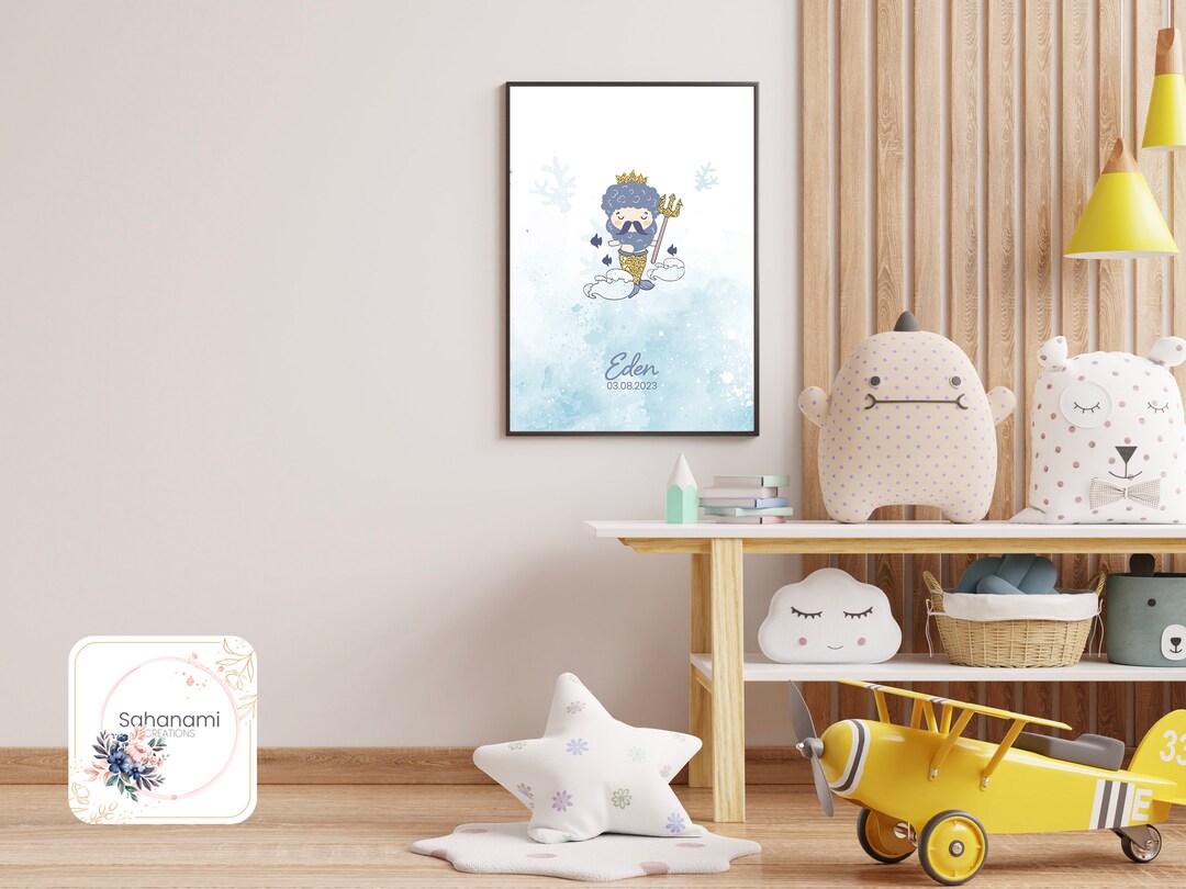 Children's Bedroom Poster, Poseidon Theme Poster, Boy With Trident ...