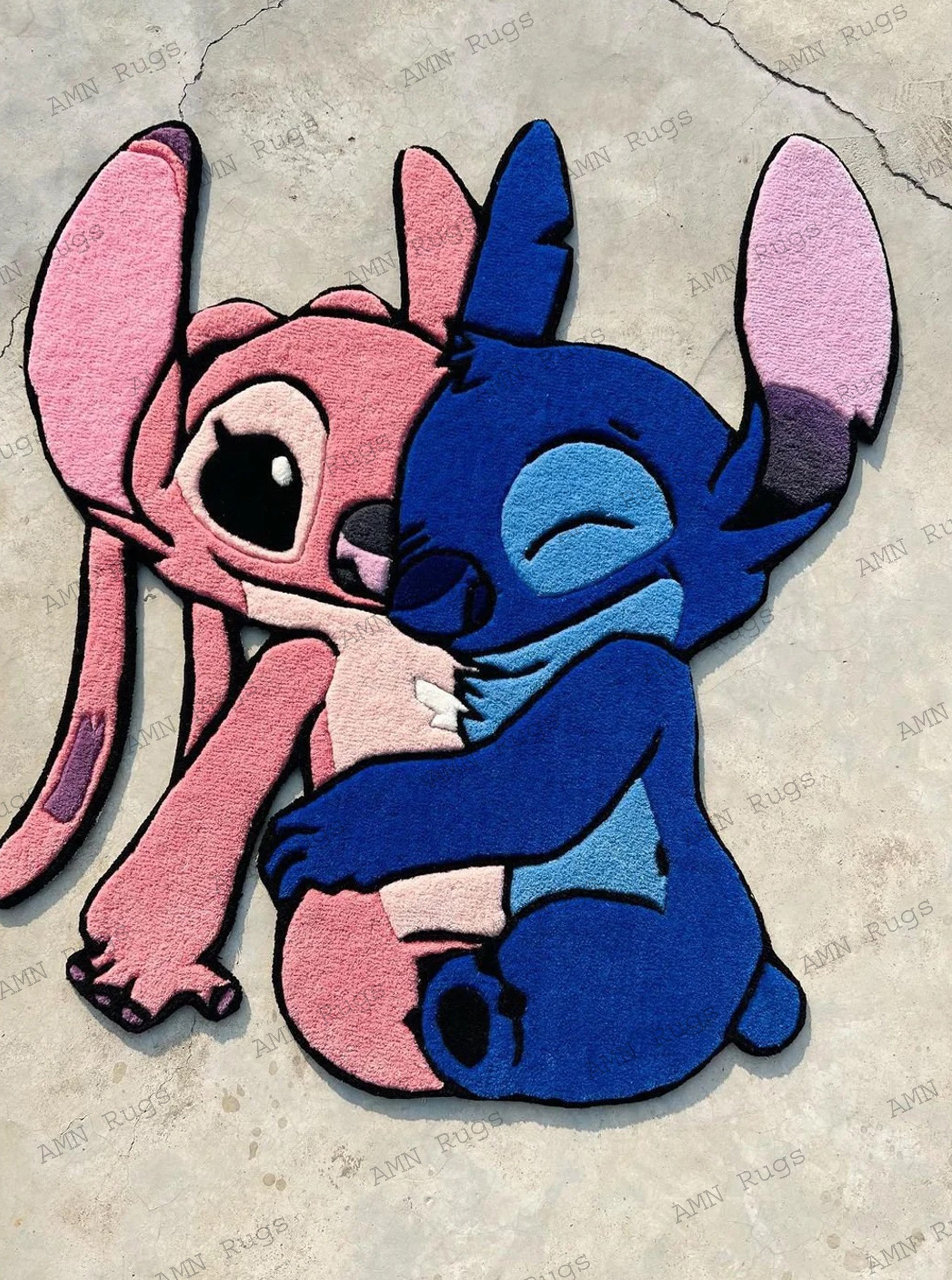 Stitch Cartoon Hug Rug Wool Hand-tufted Accent Carpet for Living Room ...