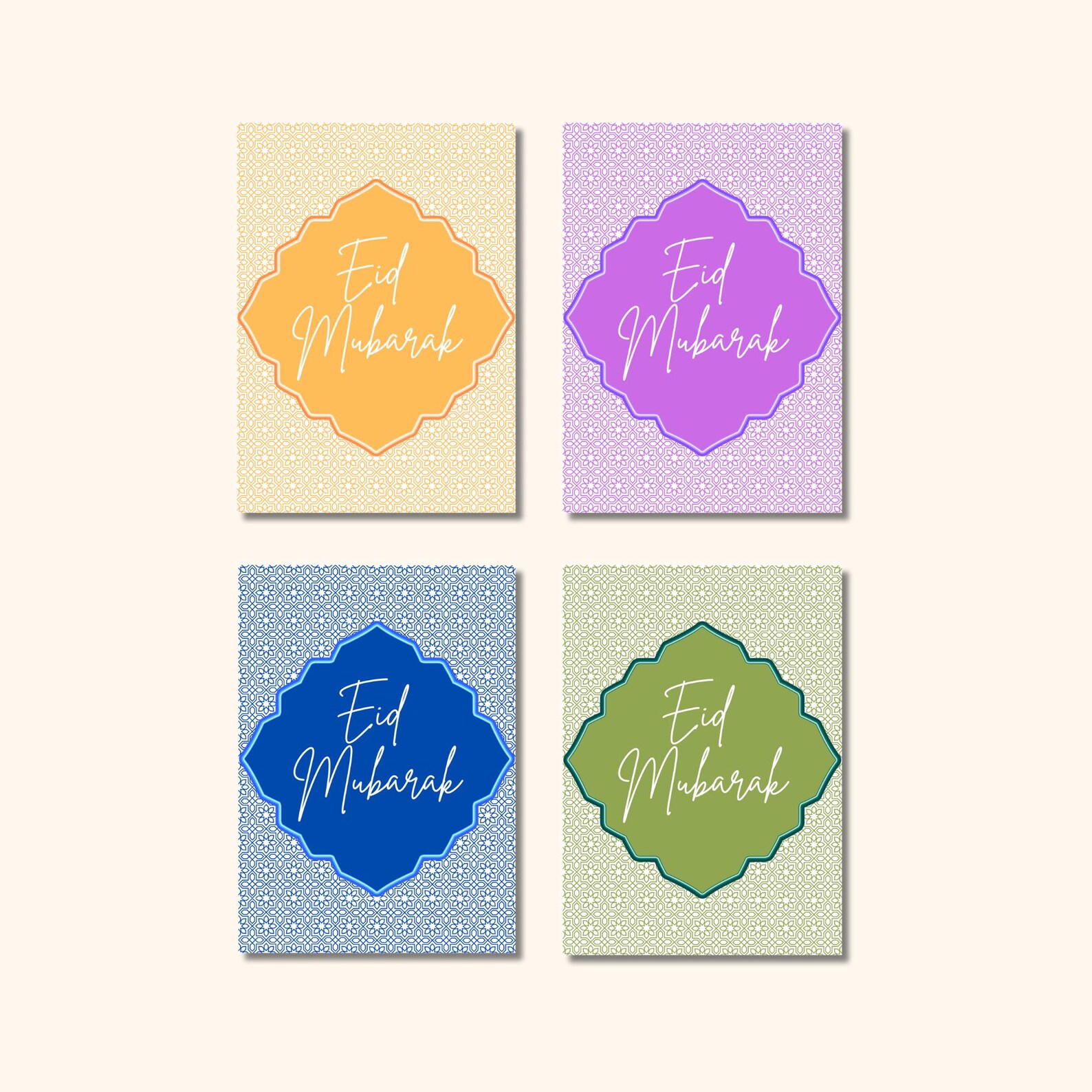 Printable Eid Mubarak Card Set | Ornate & Monochromatic | 4 Bright ...
