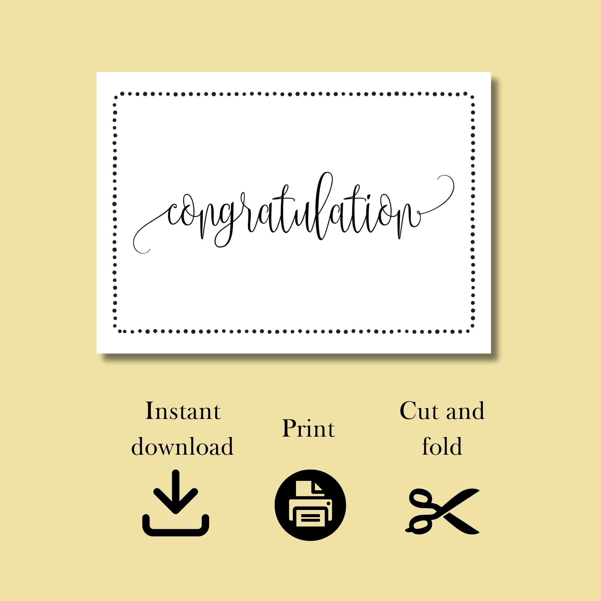 Elegant Congrats Card Printable Black and White Style Instant Download ...
