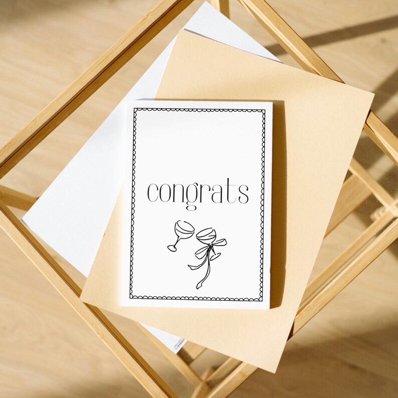 Printable Congrats Card Minimalist Champagne Glasses Design Instant ...