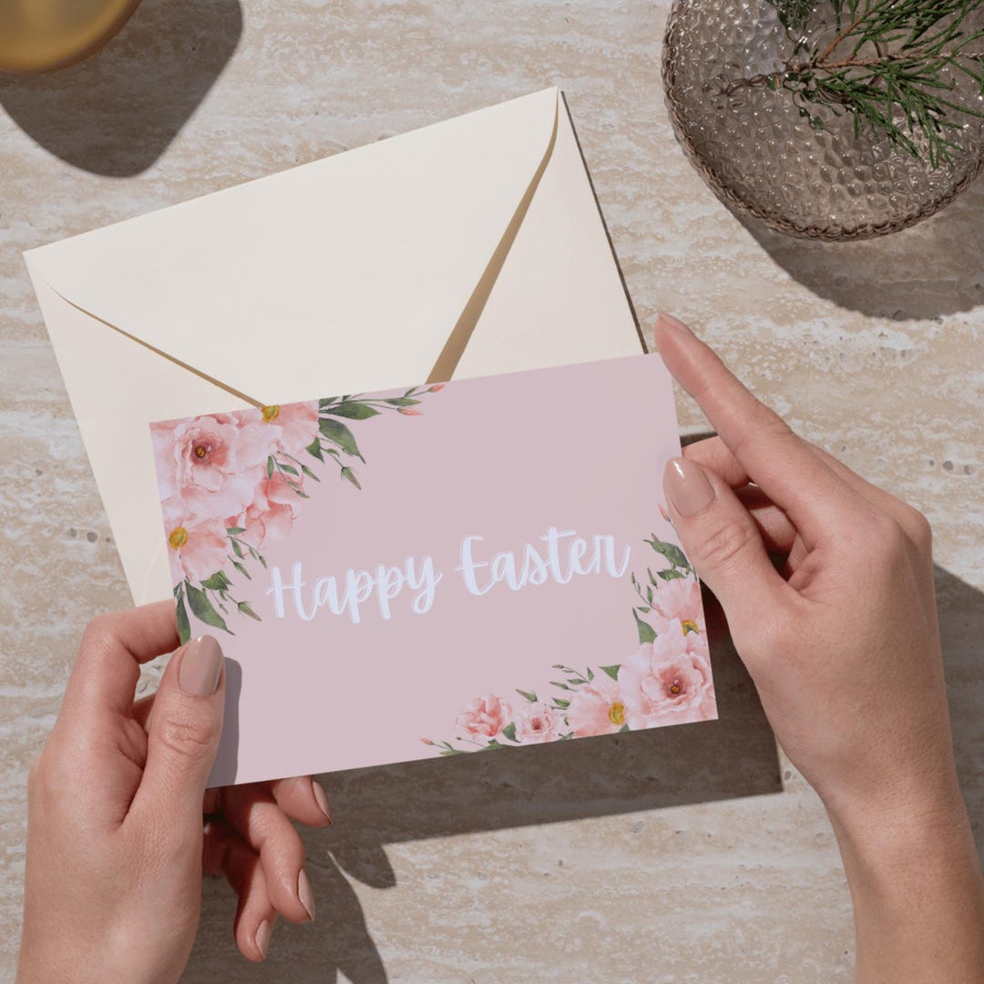 Printable Pink Floral Easter Card | Instant Download | Elegant Spring ...